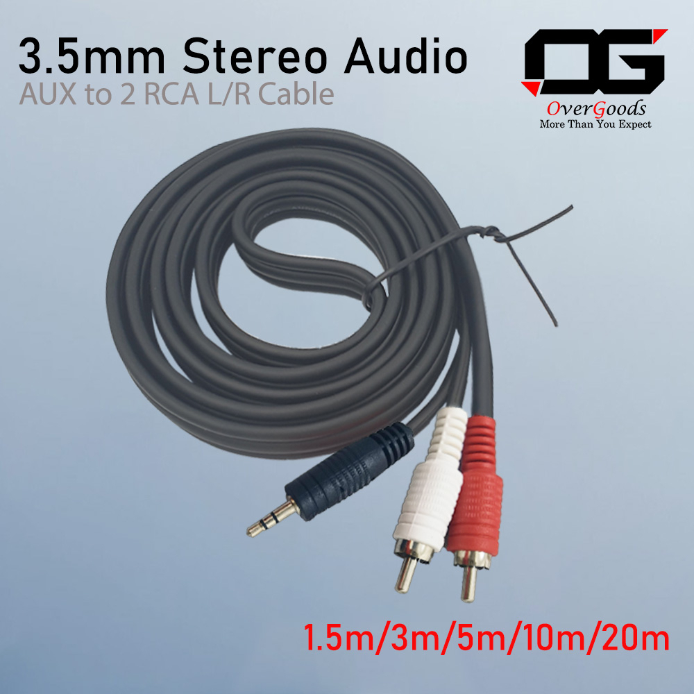 1.5M / 3M / 5M / 10M / 20M Nickel-Plated 3.5 mm Stereo Audio Aux to 2 ...