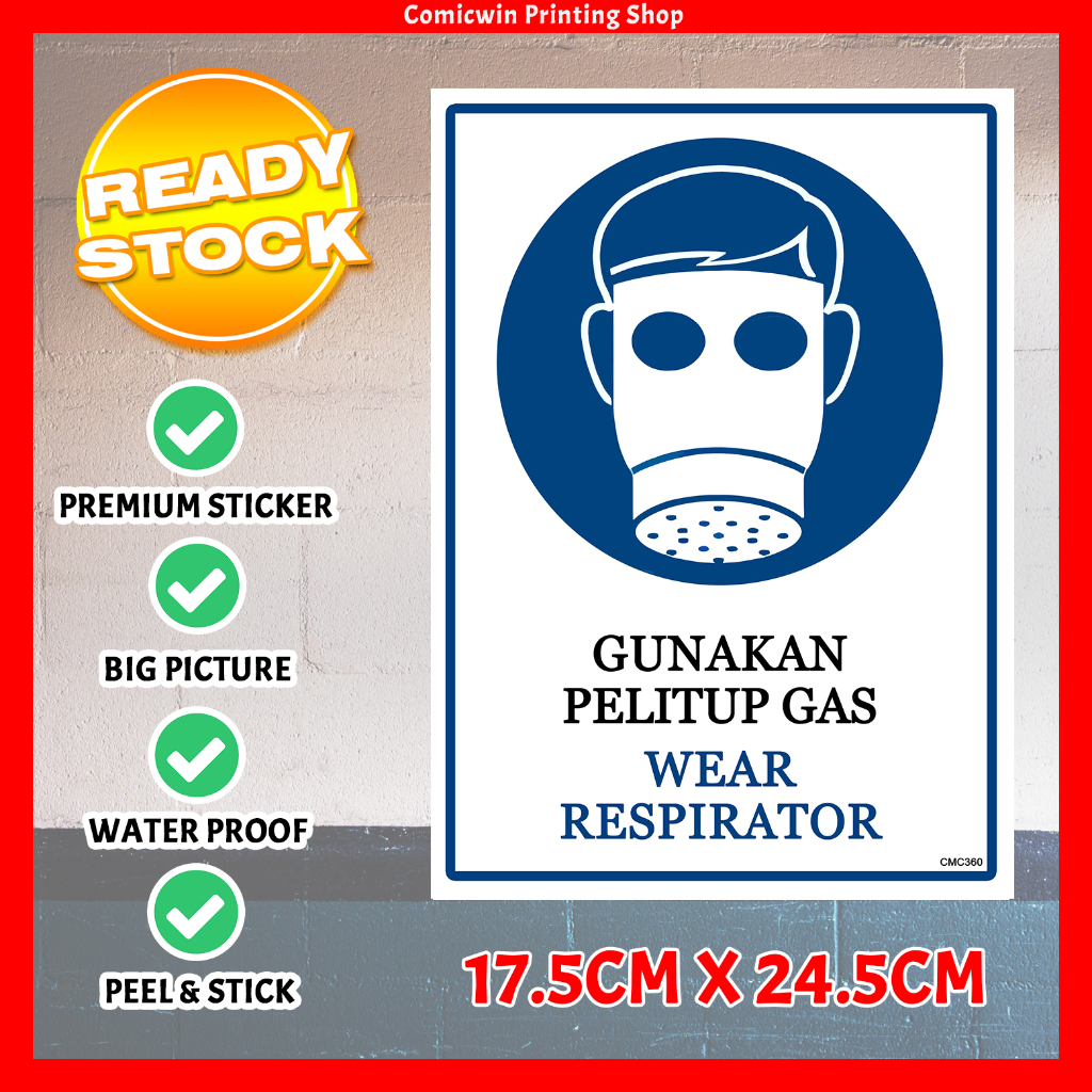 CMC360 Wear Respirator Signage (24.5x17.5cm) PPE Mandatory OSHA Warning ...