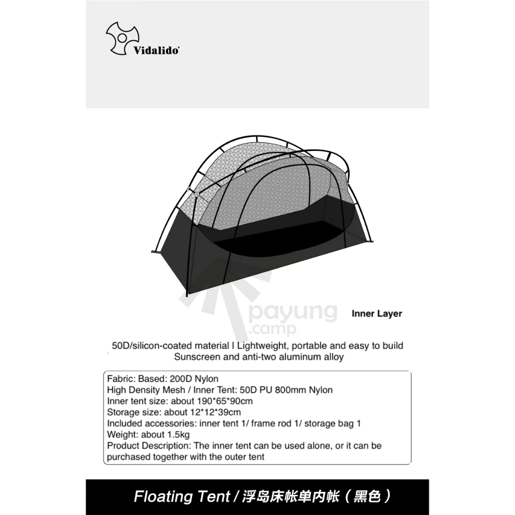 VIDALIDO Floating Island Mosquito Net Tent 1 person Ultra Lightweight ...