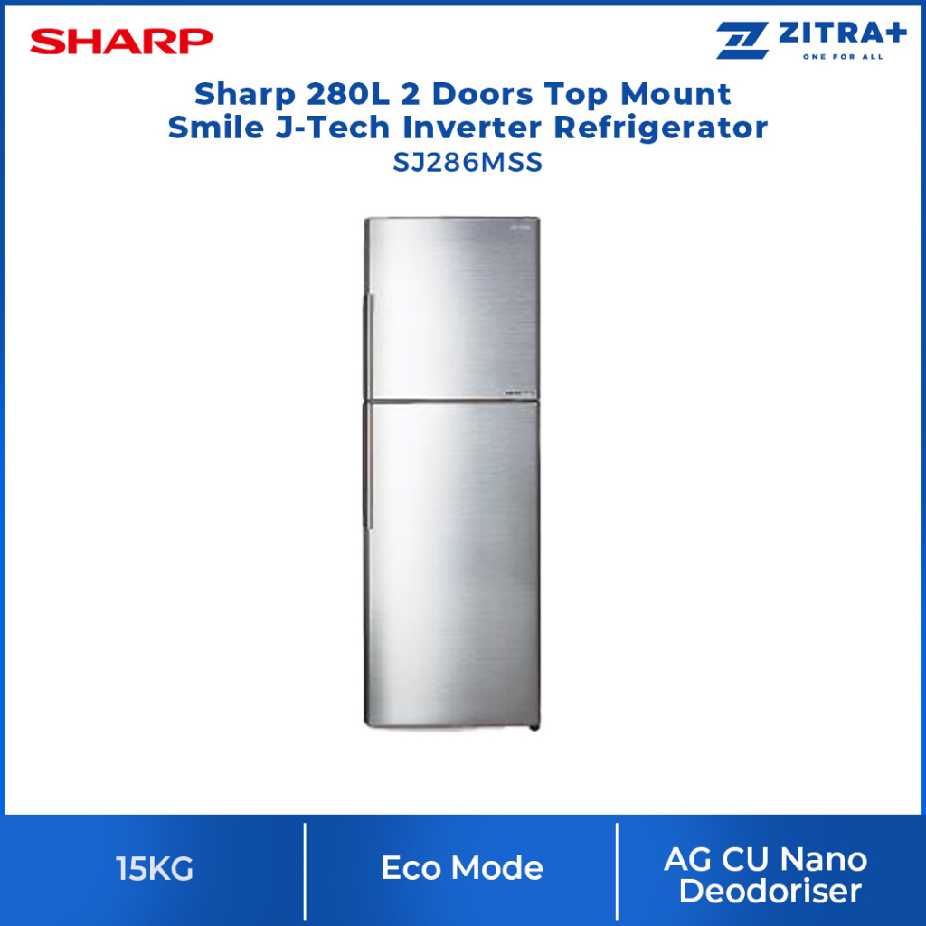 SHARP 280L 2 Door Top Mount J-Tech Inverter Refrigerator SJ286MSS | AG ...
