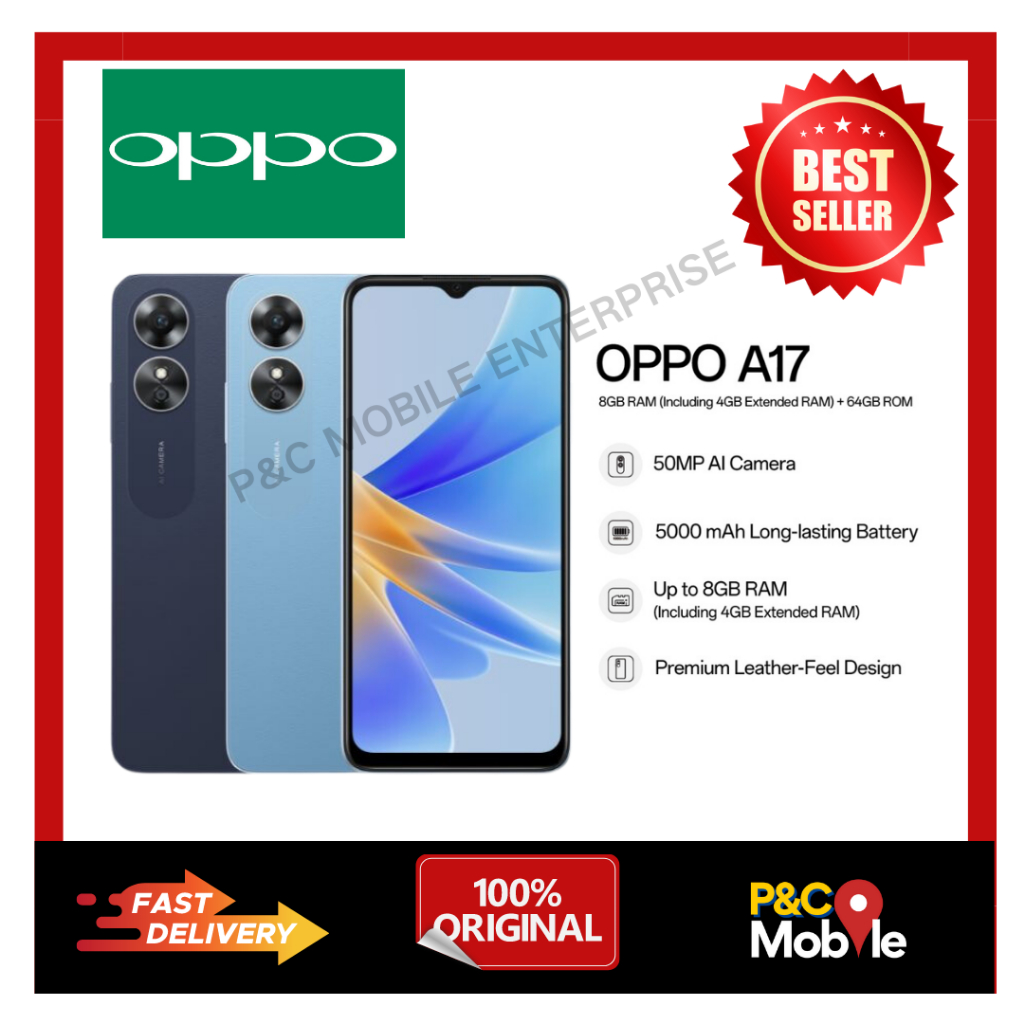 OPPO A17 Smartphone | 4GB RAM + 64GB ROM | Up to 4GB Expandable Memory | 50MP AI Camera | Shopee ...