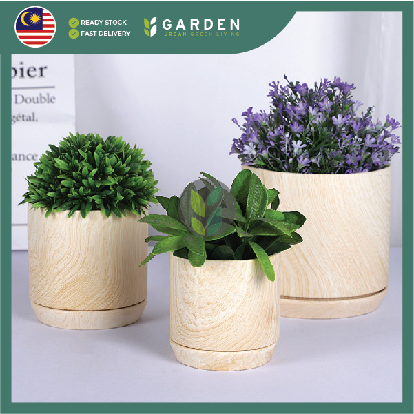 Wood Sticker Round Ceramic Flower Pot Desktop Fleshy Porcelain Vase ...