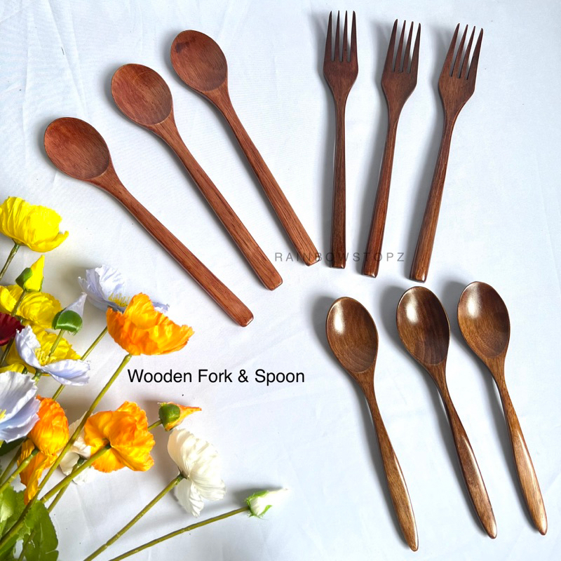 READYSTOCK Sudu kayu garfu wooden spoon and fork many sizes | Shopee ...