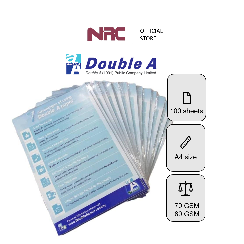 DOUBLE A Paper A4 (100 Sheets) - 70 GSM & 80 GSM (Loose Leaf) | Shopee ...