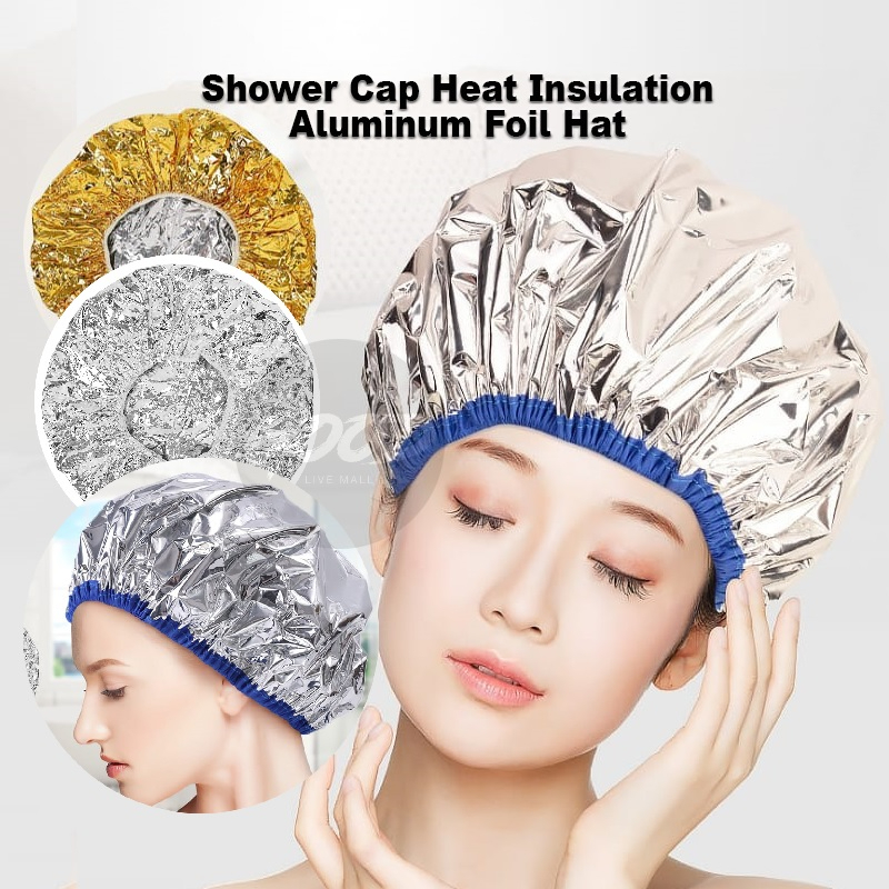 Shower Cap Heat Insulation Aluminum Foil Hat Elastic Bathing Cap for ...