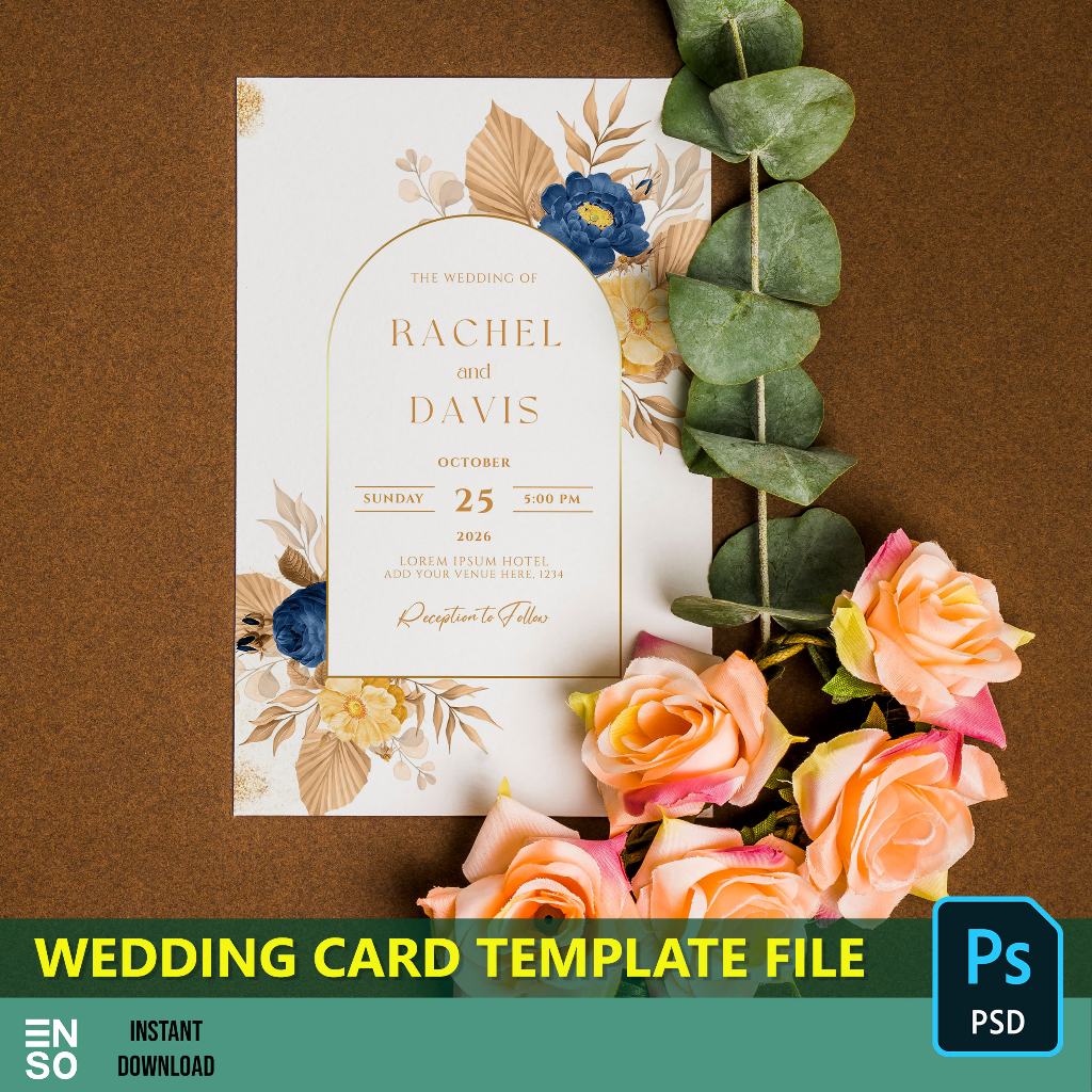Wedding Invitation Card Photoshop A4 Size Editable File | Simple to use ...