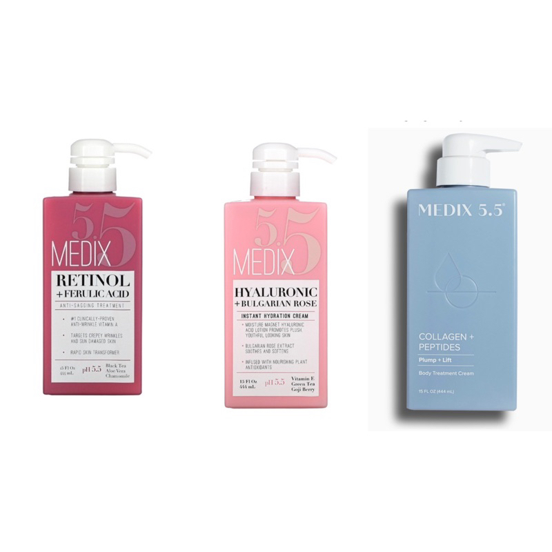 Medix 5.5 Retinol Cream / Bulgarian Rose, / Collagen + Peptides Instant Hydration Cream, 15 fl ...