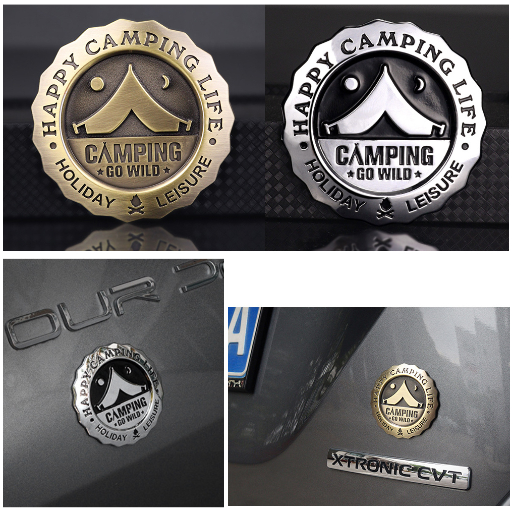 Car Emblem Sticker Camping Logo Metal Badge Happy Camper Outdoor Travel ...