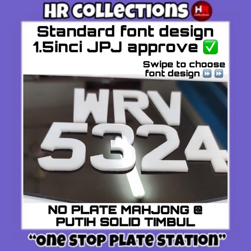 Nombor plate mahjong / putih solid timbul standard font design jpj ...