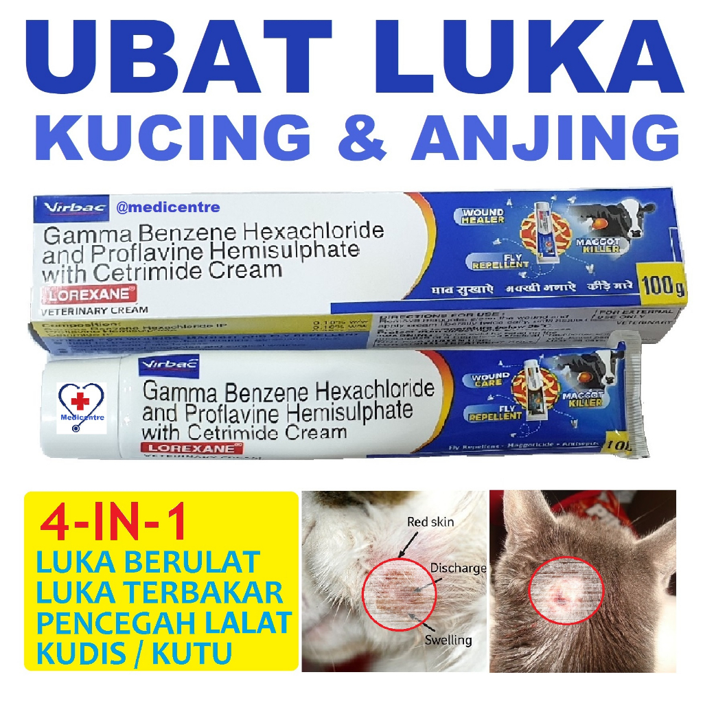 STOCK CLEAR Virbac Lorexane Cream UBAT LUKA KUCING ANJING KRIM LUKA ...