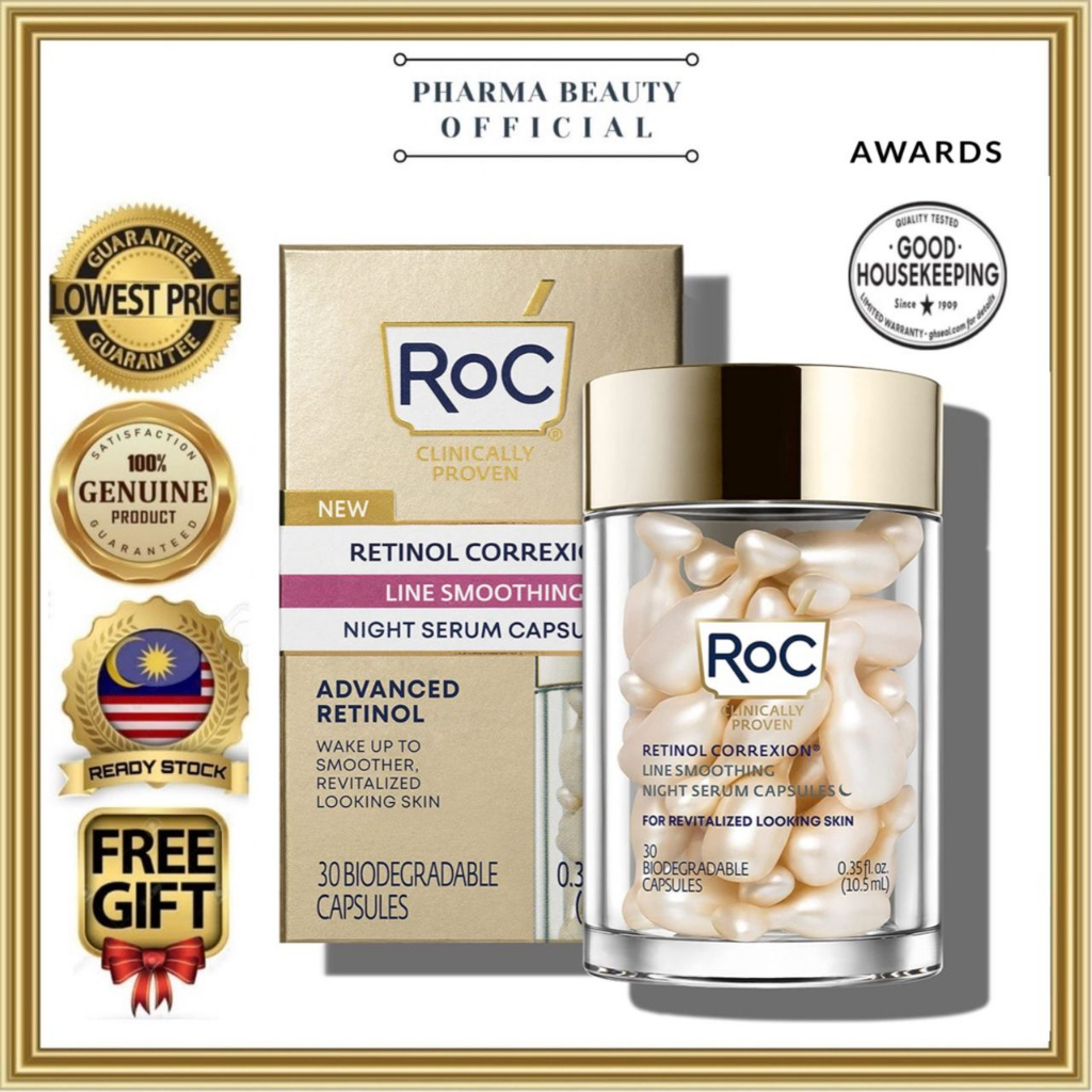 RoC Retinol Correxion Line Smoothing Night Serum Retinol Capsules ...