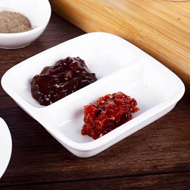 7.5cm White Ceramic Double Grid Soy Sauce Plate Chili Plate Dish Plate ...