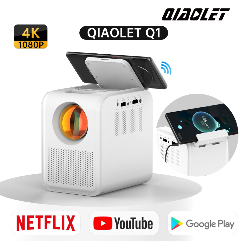 QIAOLET Projector Q1 4K FULL HD Mobile Projector Wireless Charger Movie ...