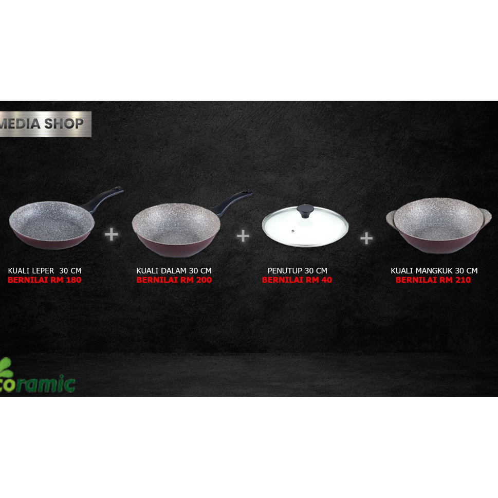 ECORAMIC TITAN STONE FRYING PAN 30CM SET (ROYAL BLUE) - MEDIA SHOP ...