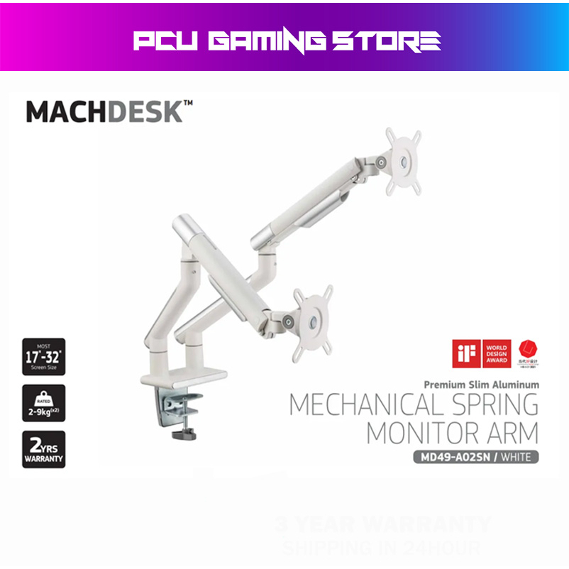 MACHDESK MD49 DUAL SLIM MECHANICAL SPRING MONITOR ARM - WHITE (MD49 ...