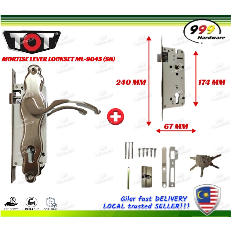 999 TOT MORTISE LEVER LOCKSET ML-9045 (SN) / SAFETY HANDLE LOCK / GRILL ...