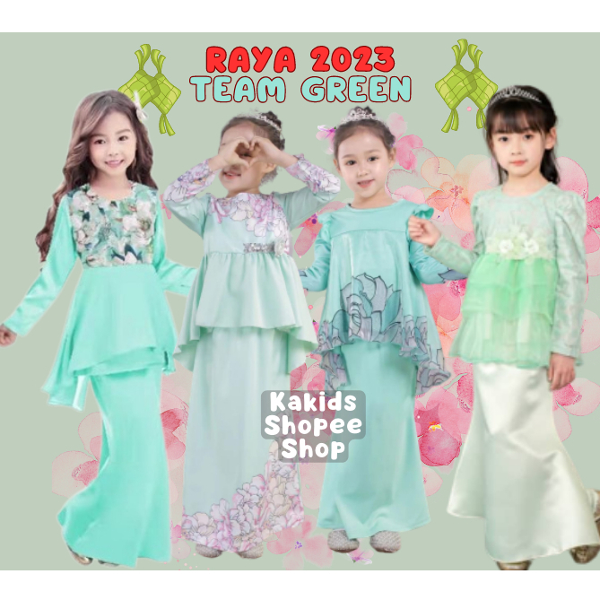 [2y - 13y] Raya 2023 GREEN MINT Girl Kurung Peplum - ( Baju Kurung Peplum Moden Budak Perempuan ...