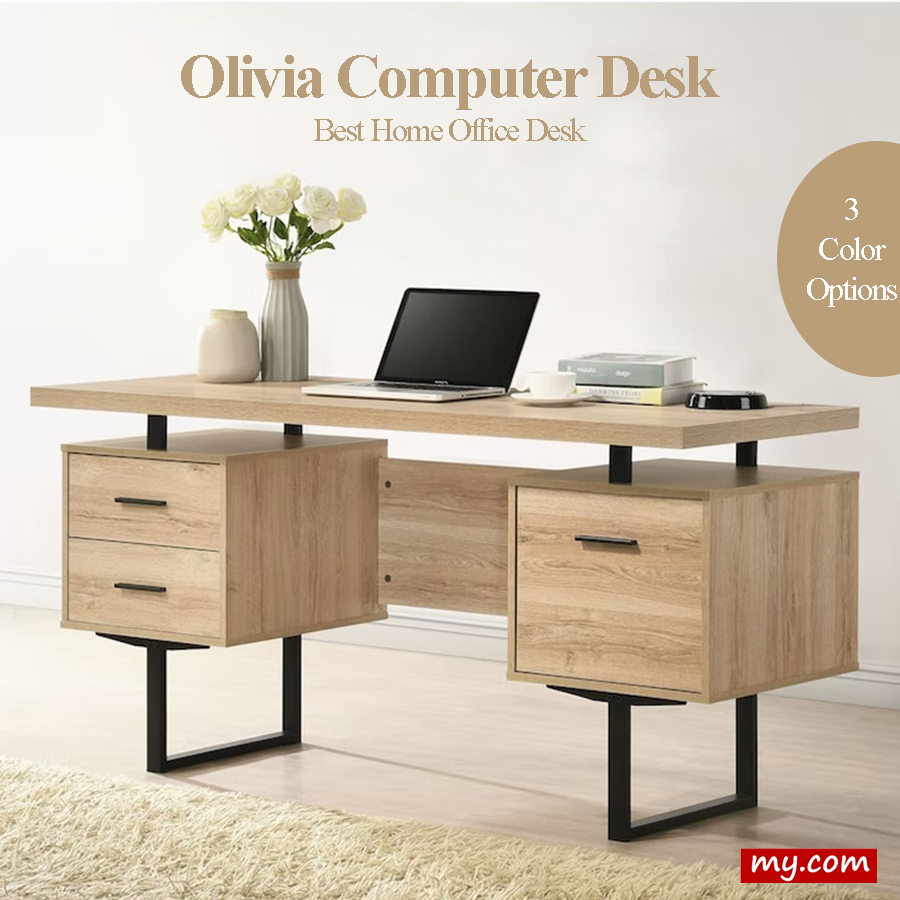 Meja Belajar/5ft Computer Desk Olivia mycom/Home Office/3 Drawers/Metal ...