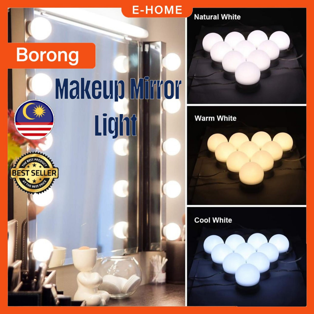 Makeup Mirror Light Hollywood Bulbs 10 LED Bulb Dimmable 3 Mode USB ...