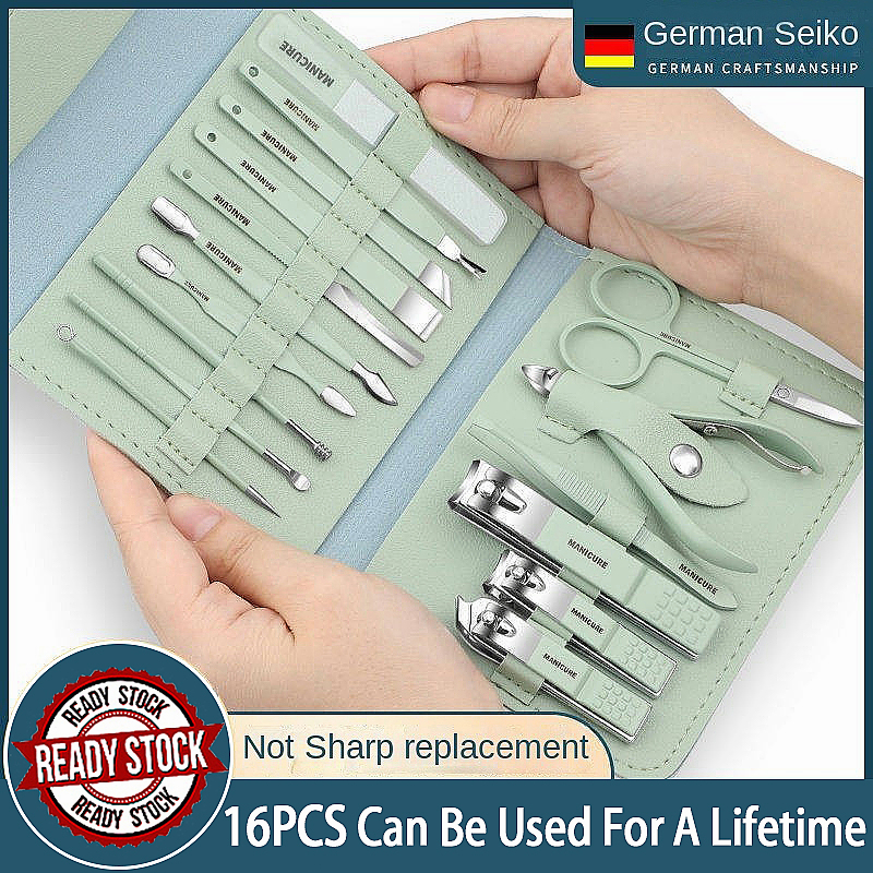16PCS Stainless Steel Manicure Set Nail Clippers Cuticle Pusher Nipper ...