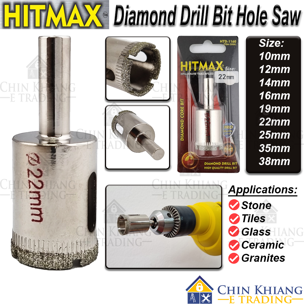Hitmax Diamond Core Bit Tile Glass Granite Marble [ 10mm 12mm 14mm 16mm 19mm 22mm 25mm 35mm 38mm ...