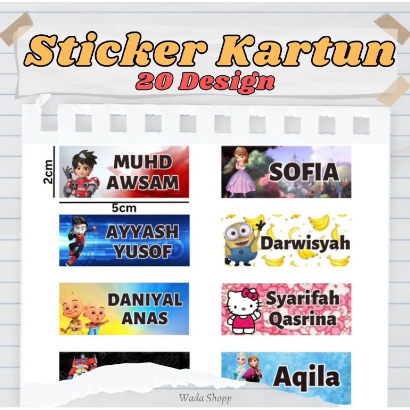 [100pcs] STICKER LABEL NAMA KARTUN -20 design | Shopee Malaysia