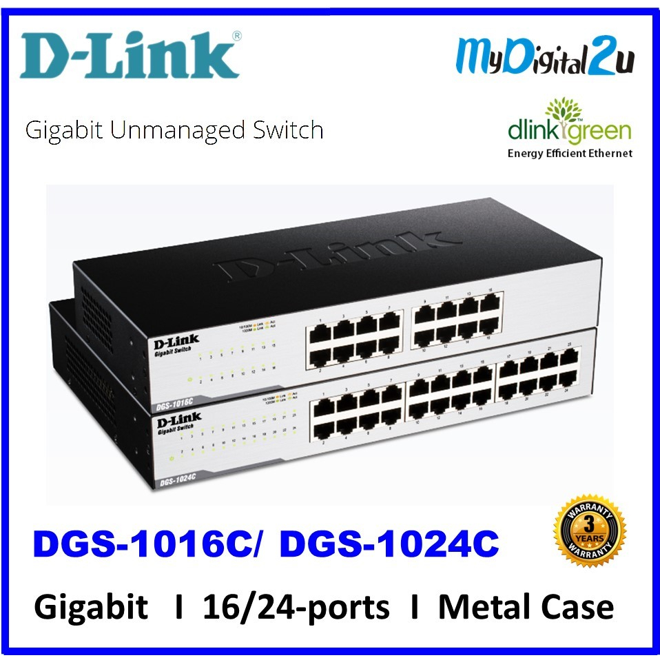 D-Link 16-Ports/24-Ports Gigabit Unmanaged Switch DGS-1016C/DGS-1024C ...