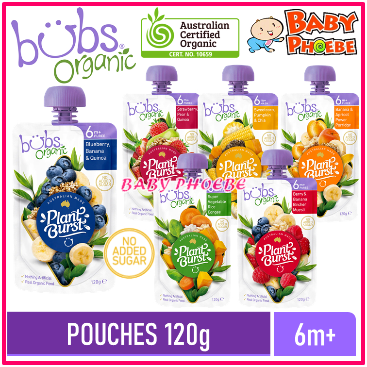 Bubs Organic Baby Food Pouches Puree 6m+ 120g (1pc) Made in Australia ...