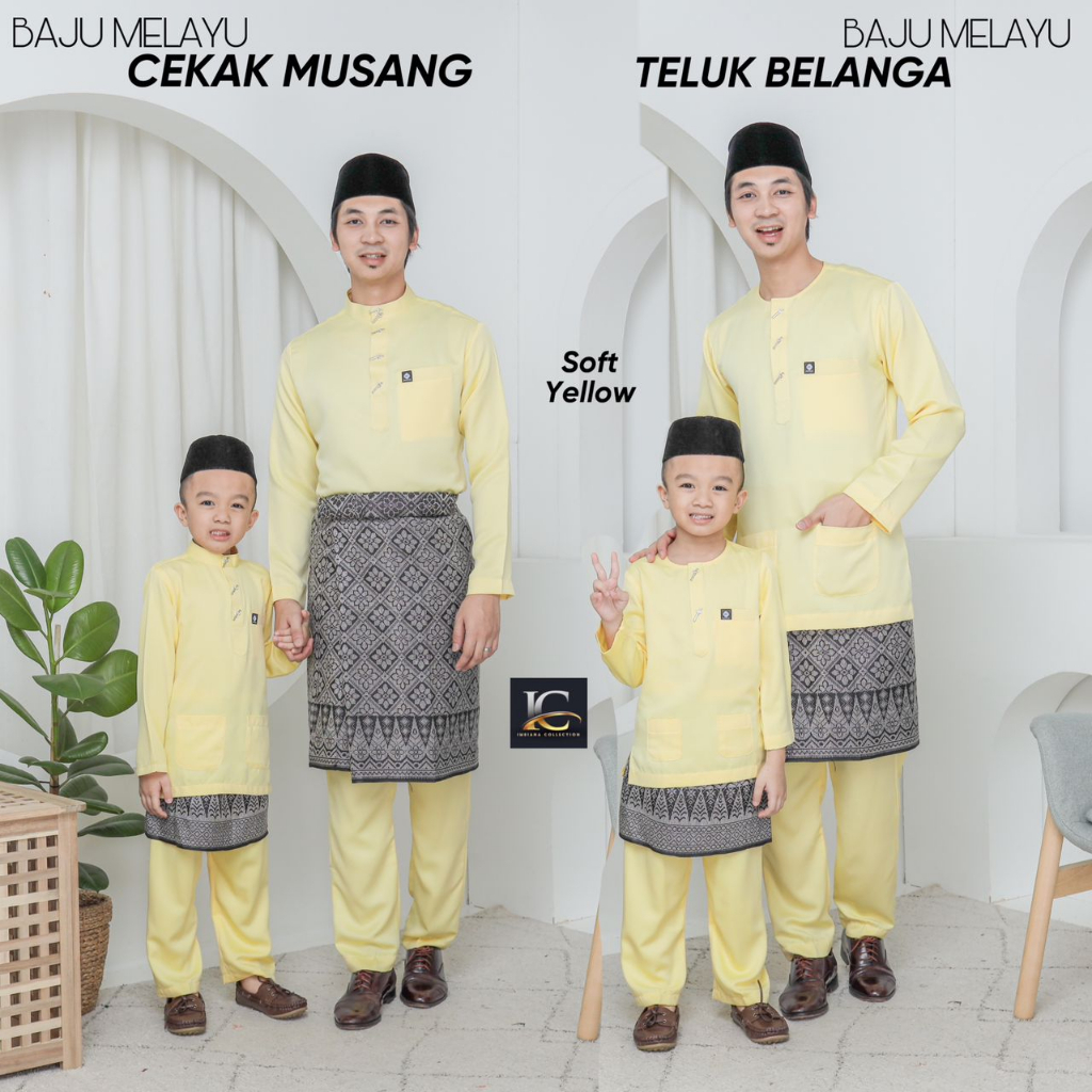 BAJU MELAYU MODEN SOFT YELLOW CEKAK MUSANG DAN TELUK BELANGA SET AYAH DAN ANAK | Shopee Malaysia