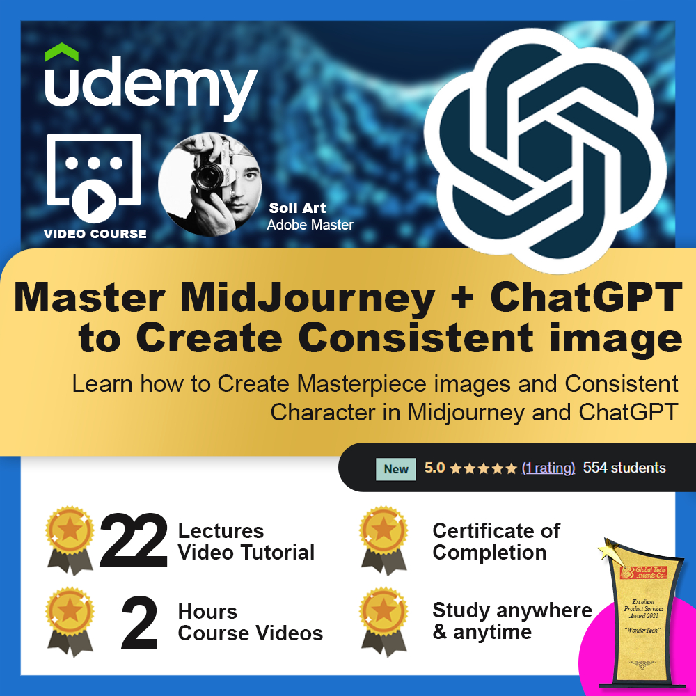 [Video Course] Master MidJourney V5 ai + ChatGPT to Create Consistent image (29 Lectures, 3 ...