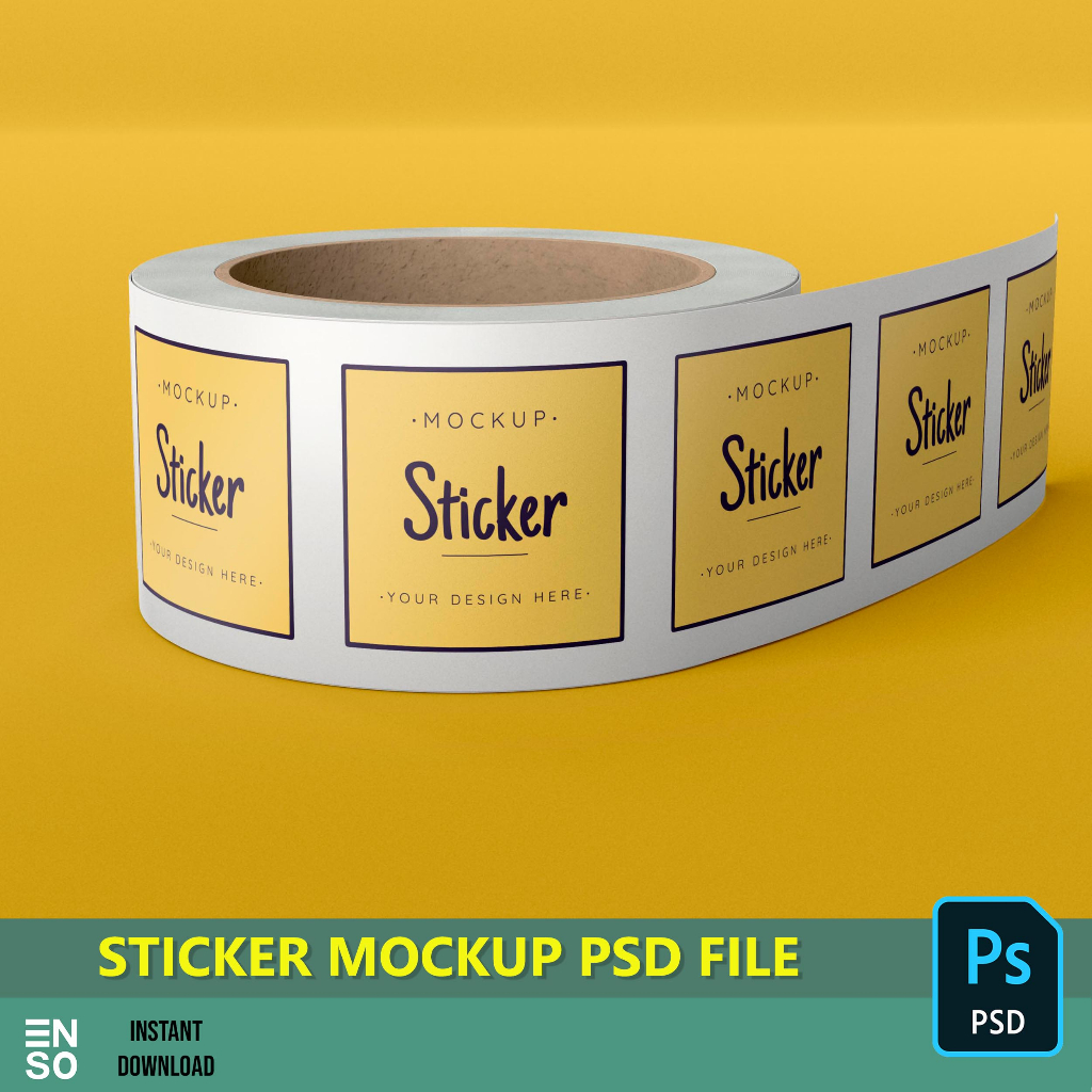 Sticker Photoshop Editable Template Mockup File | Square Sticker Design ...