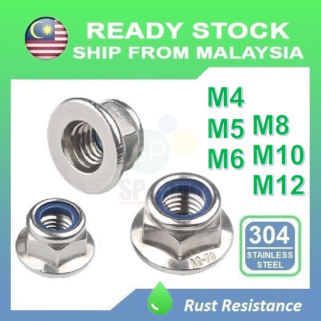 Hexangon Flange Nylon Lock Nut 304 Stainless Steel Skru Nylon Lock Nut ...