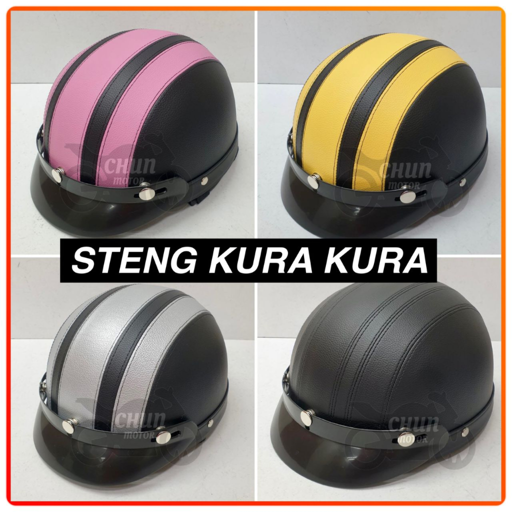 Steng Kura Kura Half Leather Helmet Open Face Half Helmet Motor with ...