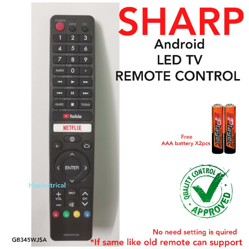 (Free Battery) Sharp Smart TV Remote Control GB345WJSA | Shopee Malaysia