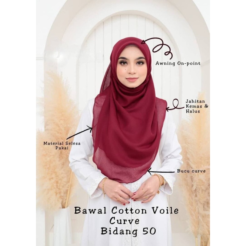 Tudung Bawal Cotton Curve Bidang 50 | Shopee Malaysia