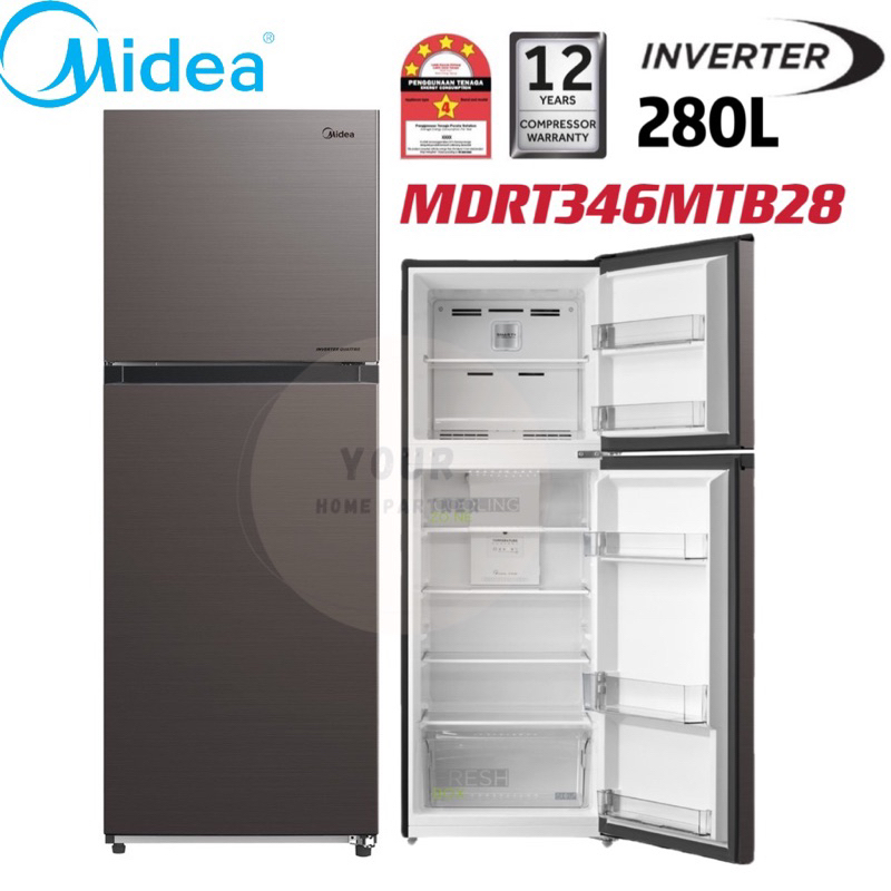 Midea 2 Door Inverter Fridge MDRT346MTB28 Gross 280L | Shopee Malaysia