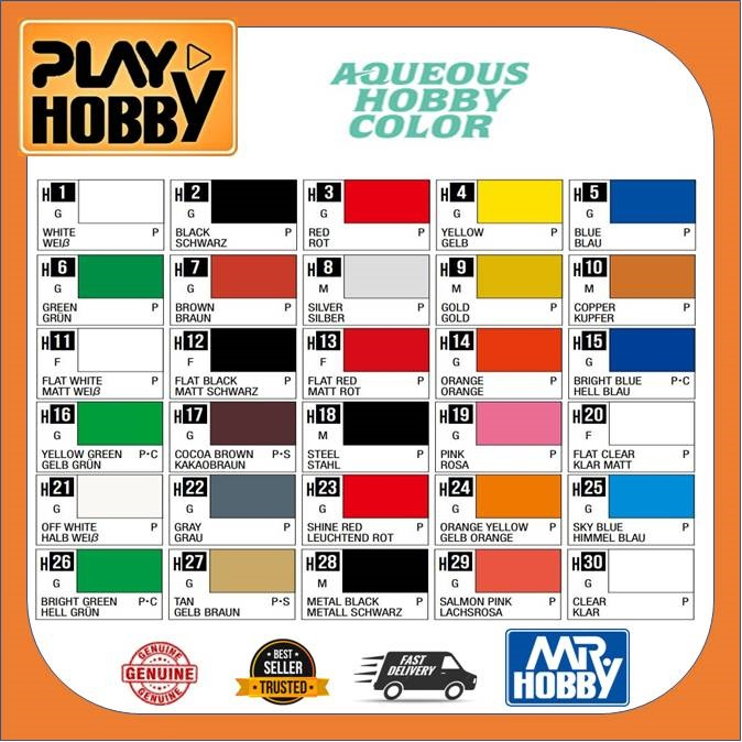 MR HOBBY AQUEOUS COLOR 10ML H1 - H30 | Shopee Malaysia