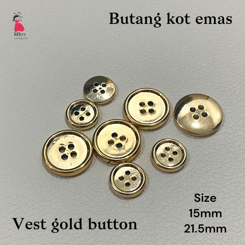 [ 6pcs/ pack ] 15mm & 21.5mm Gold vest button/ butang kot emas/ butang ...