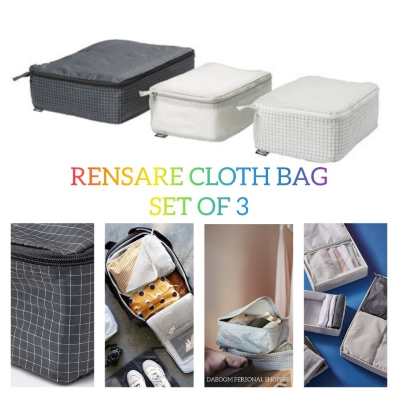 💥READY STOCK💥IKEA RENSARE CLOTH BAG SET OF 3 / BEG KECIL PENYIMPAN BAJU ...