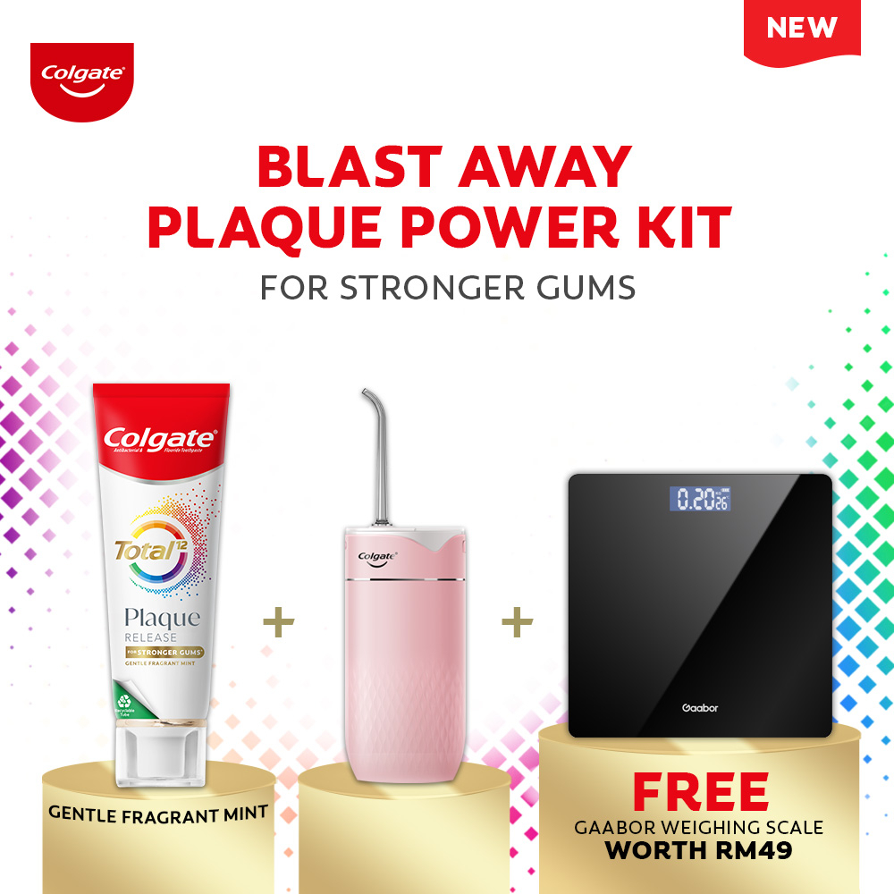 Blast Away Plaque Power Kit (Colgate Water Flosser Pink + Colgate Total ...