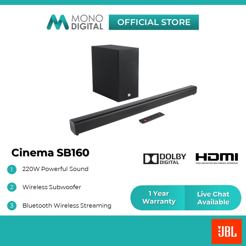 JBL CINEMA SB160 2.1 Channel Soundbar with Wireless Subwoofer ...