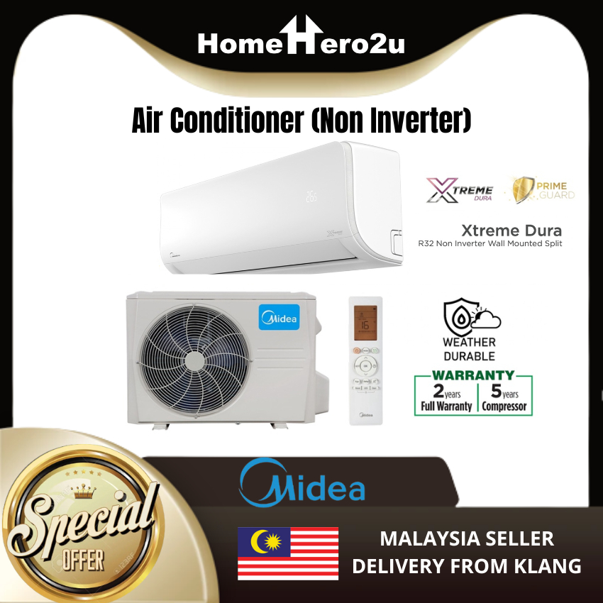 Midea AirCond 1HP/1.5HP/2.0HP R32 R32 Xtreme Dura Non Inverter Air Conditioner MSXD-09CRN8 MSXD ...