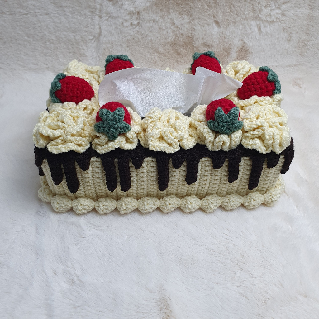 SARUNG KOTAK TISSUE KAIT KEK CROCHETED TISSUE BOX COVER CAKE | Shopee ...