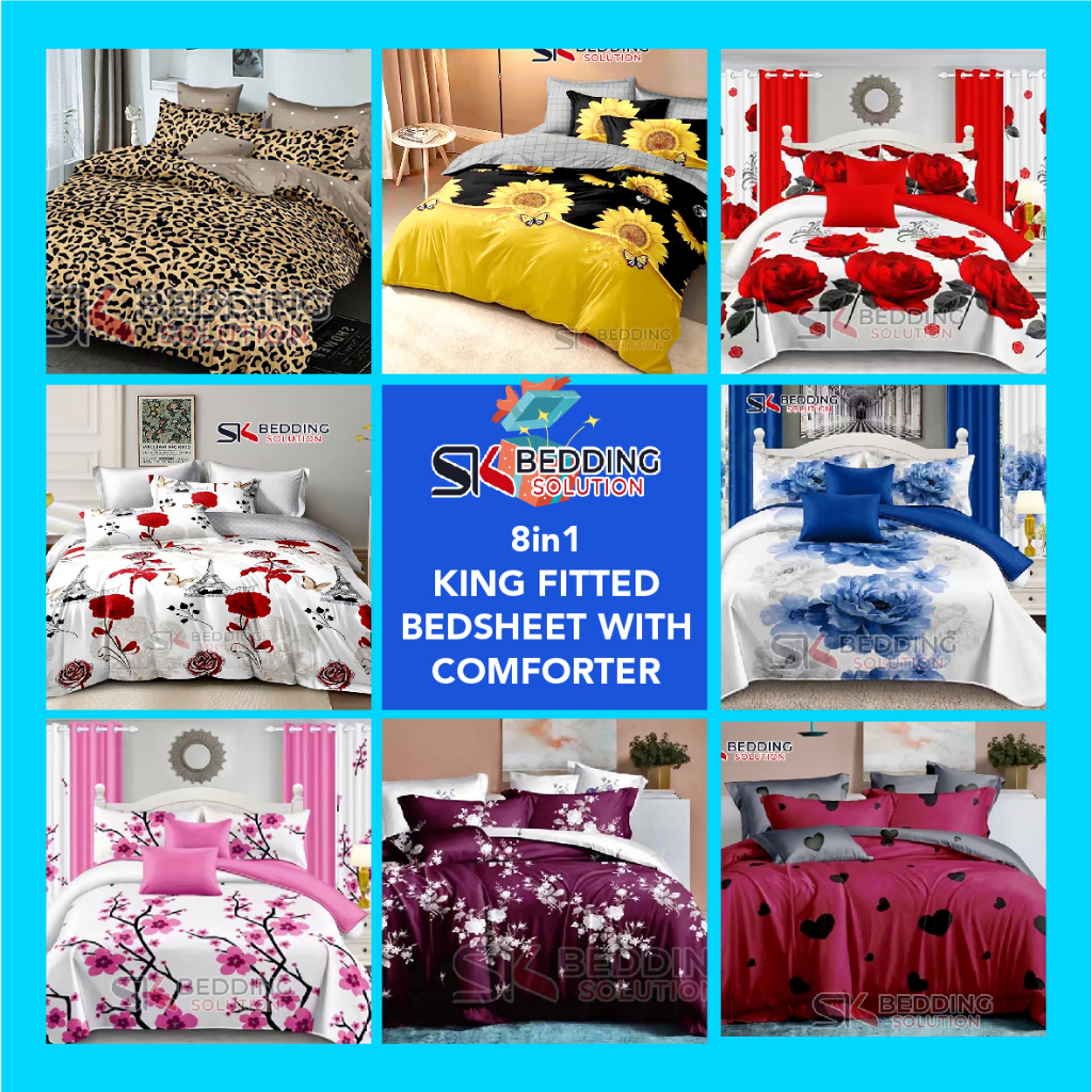 LIVE - SUPER KING 8 IN 1 SET CADAR KING MURAH CORAK PLAIN BEDSHEET SET ...