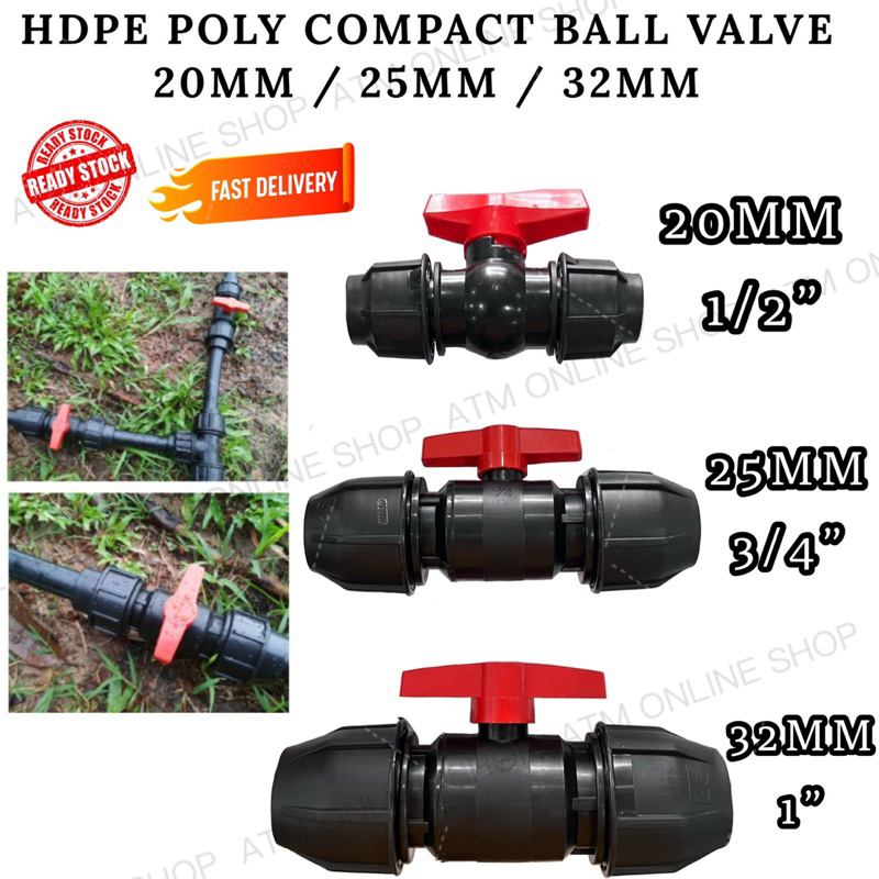 HDPE POLY COMPACT BALL VALVE ( 20mm 1/2” / 25mm 3/4” / 32mm 1” ) POLY STOCK COCK / POLY BALL ...