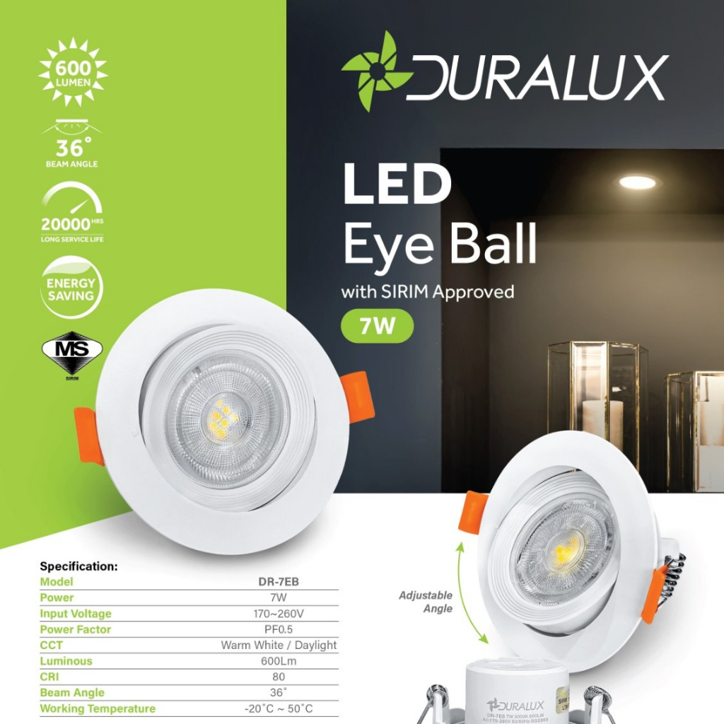 DURALUX SIRIM 7W LED EYEBALL CEILING LIGHT | Shopee Malaysia
