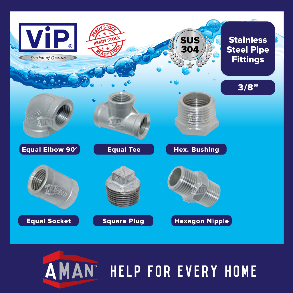 ViP 3/8" SUS 304 Stainless Steel Pipe Fitting Screwed Type Equal Elbow ...