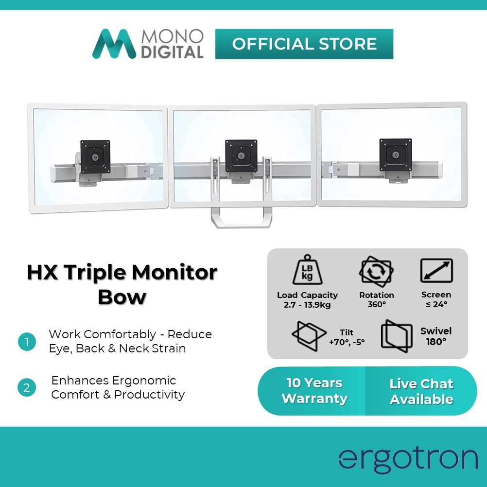 Ergotron HX Triple Monitor Bow Kit Bracket in Polished Aluminum Monitor ...