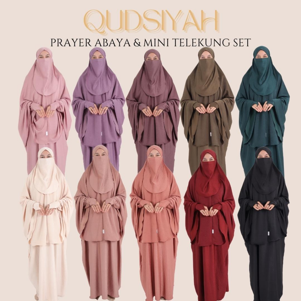 [CLEARANCE SALE] QUDSIYAH SATIN PRAYER ABAYA & MINI TELEKUNG (FREE HALF ...
