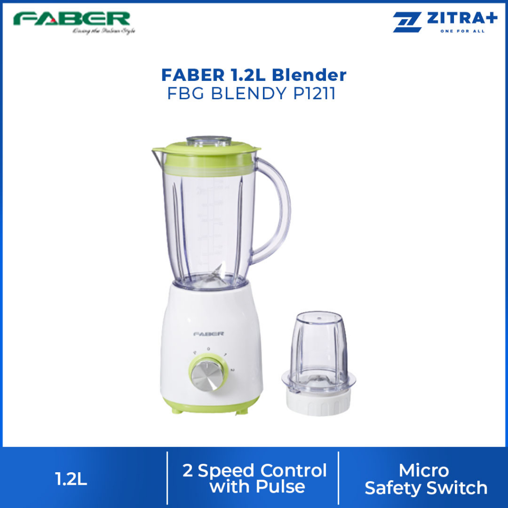 FABER 1.2L Blender FBG BLENDY P1211 | 2 Speed Control With Pulse | 1.2L Plastic Jar & 0.2L ...